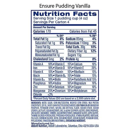 Ensure Pudding Nutrition Label | Besto Blog