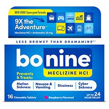 Bonine Motion Sickness Relief Chewable Tablets Raspberry | Walgreens