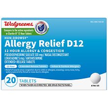Walgreens Allergy and Congestion Relief-D 12 Hour, Non-Drowsy Extended ...